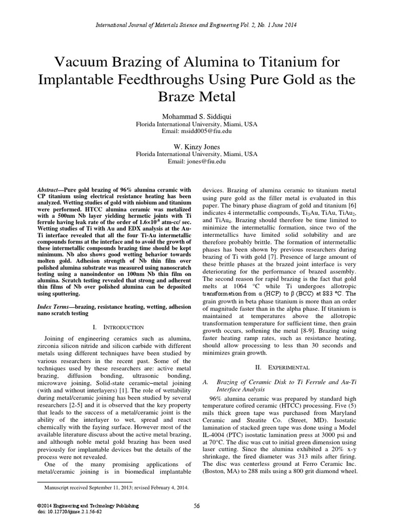Vacuum Brazing of Alumina To Titanium For Implantable Feedthroughs ...