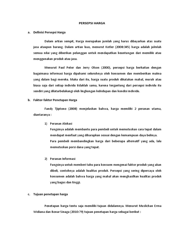 Definisi dan Indikator Persepsi Harga | PDF