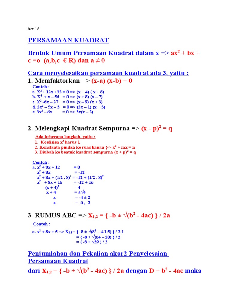 Persamaan Kuadrat | PDF | Metode & Bahan Ajar | Sains & Matematika