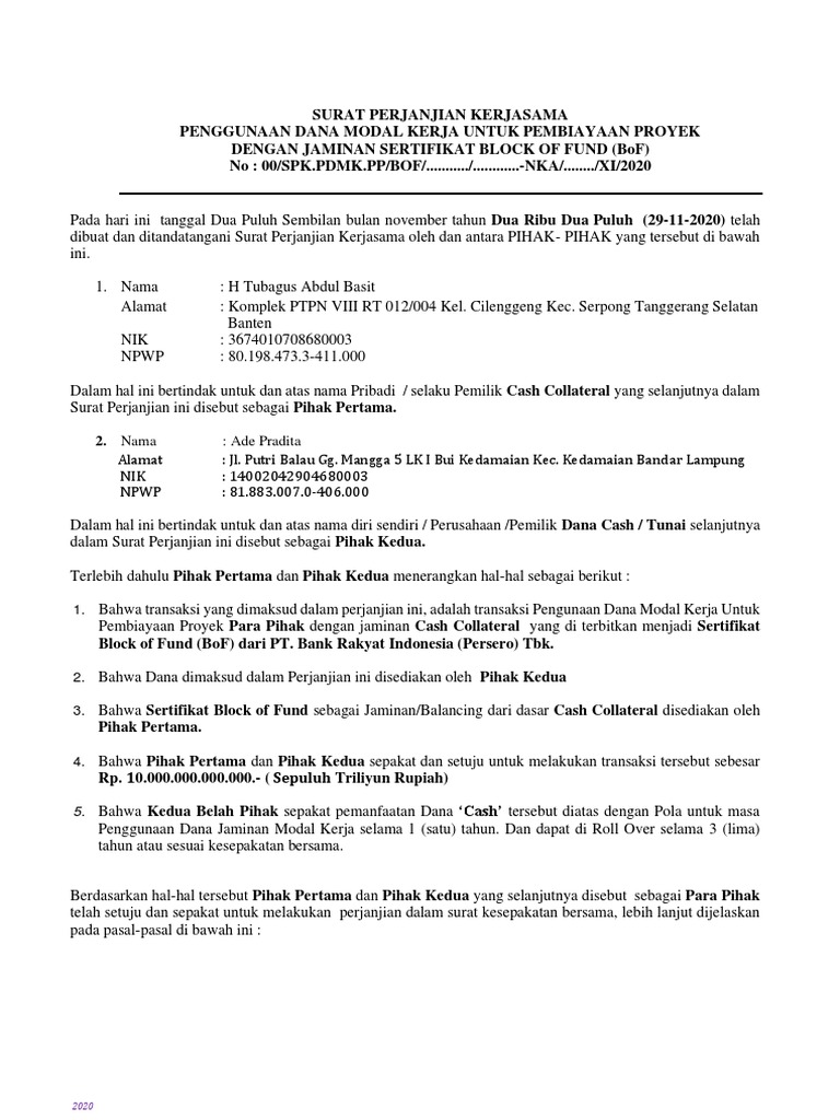 DRAFT MOU BPK Tu Bagus Basid & UBP | PDF