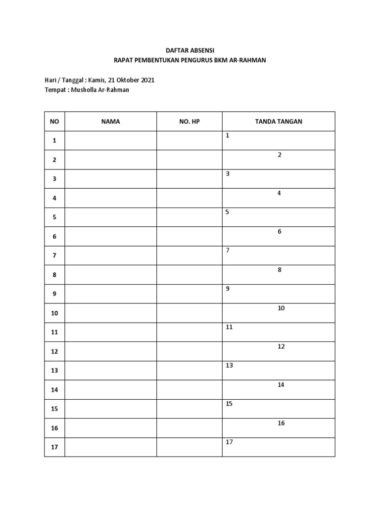 Daftar Absensi BKM | PDF