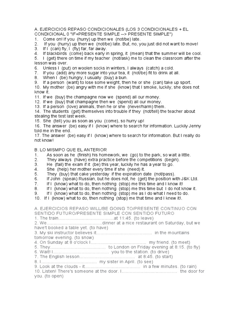 Ejercicios Futuros y Condicionales de Inglés | PDF