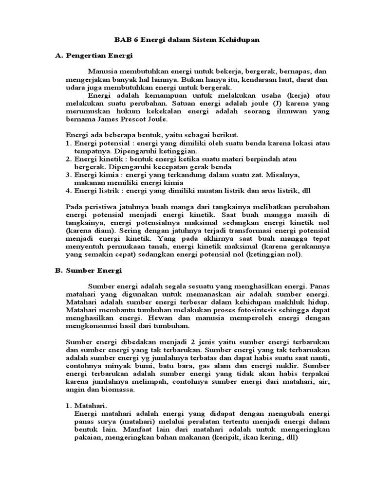 BAB 6 Energi Dalam Sistem Kehidupan | PDF