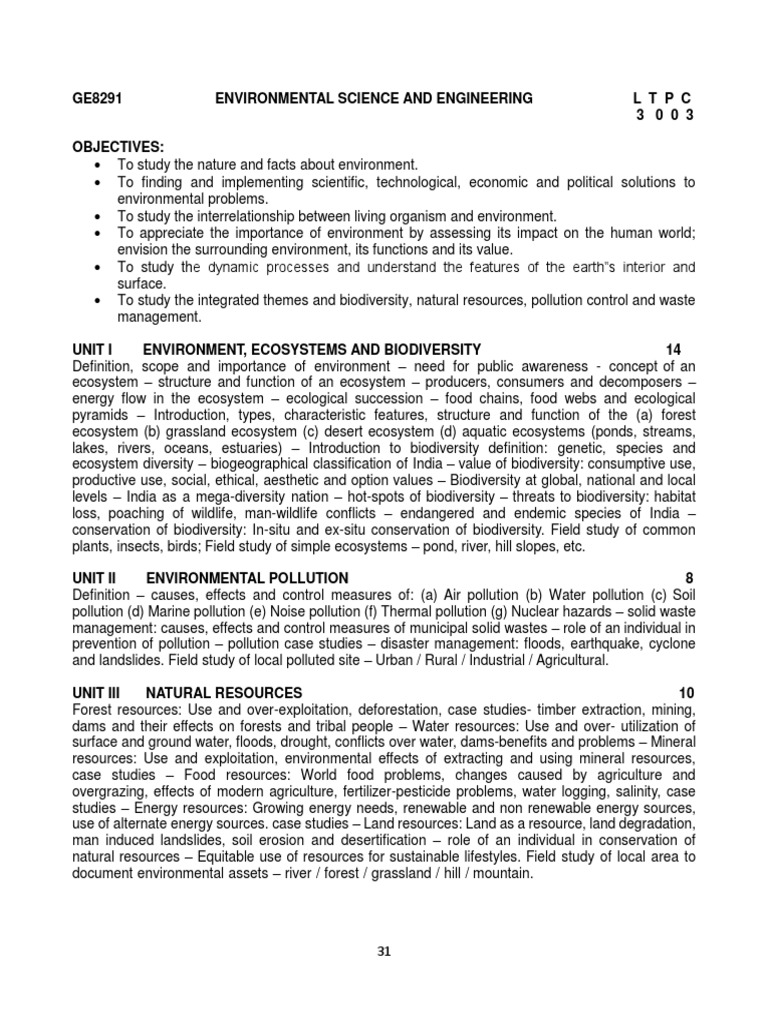 Environmental Subject Syllabus | PDF | Biodiversity | Ecosystem