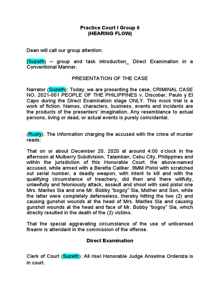 Direct Examination Script 3.2 | PDF | Witness | Prosecutor