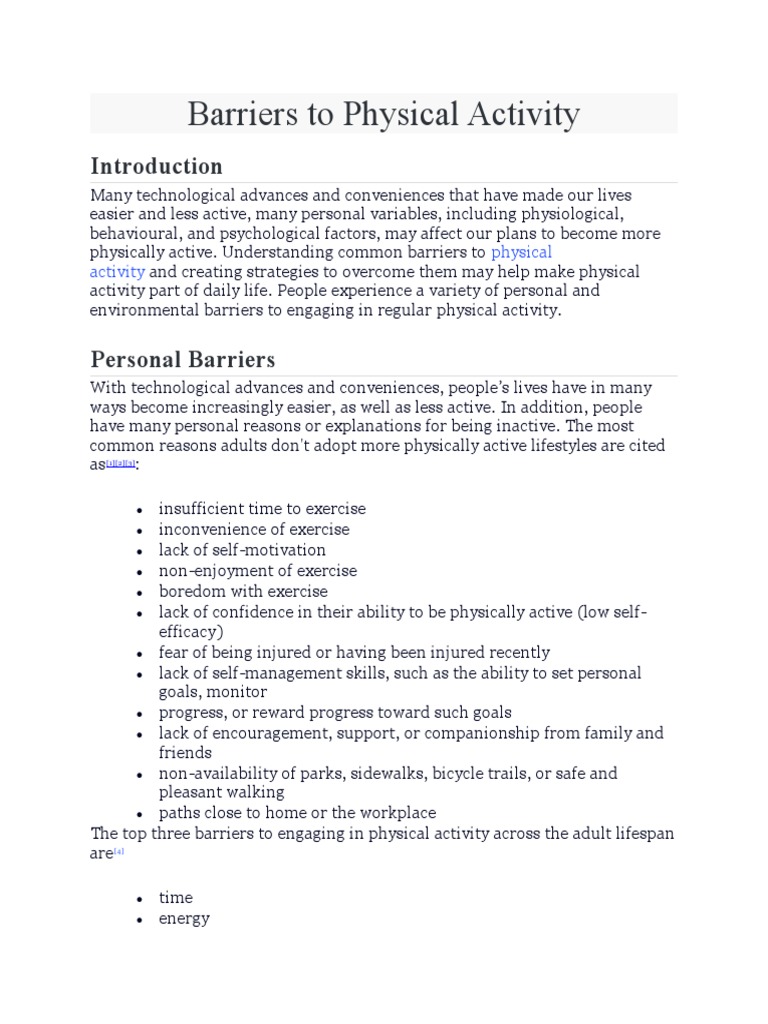 Barriers To Physical Activity | PDF | Preventive Healthcare | Aerobic ...
