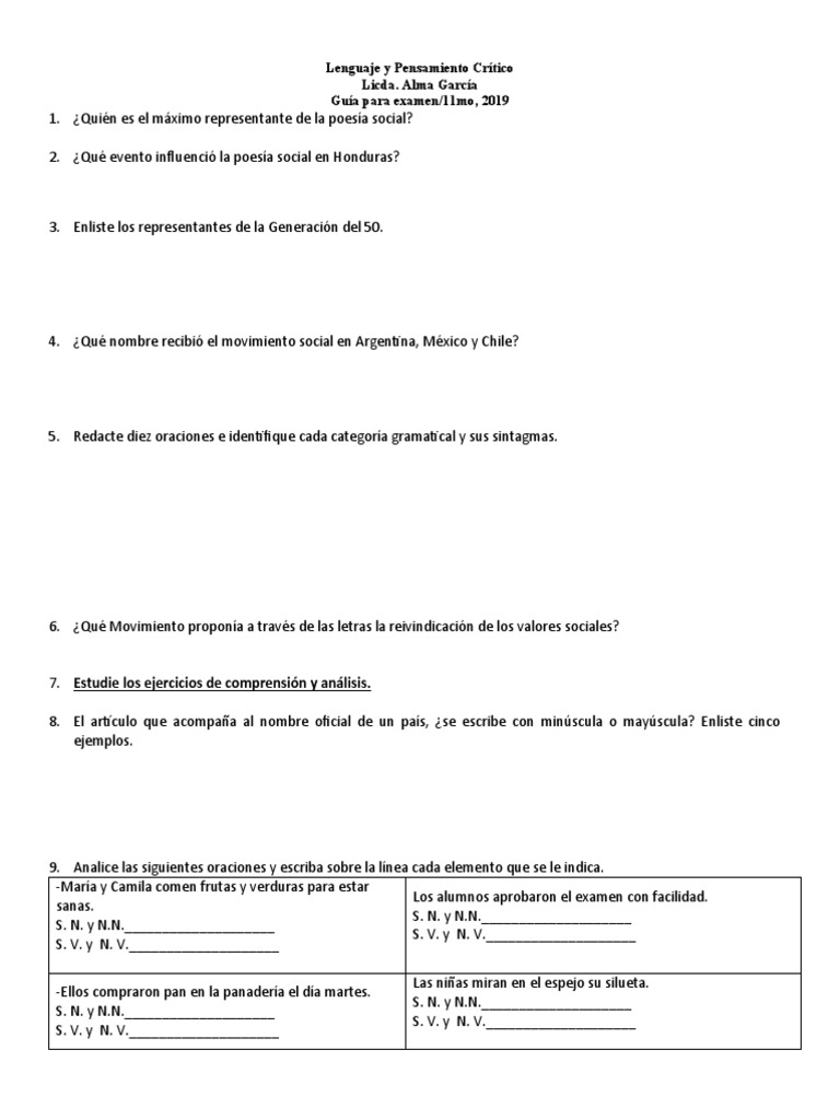Guía para Examen de 11mo, II P. 2019 | PDF | Lingüística | Ciencia ...