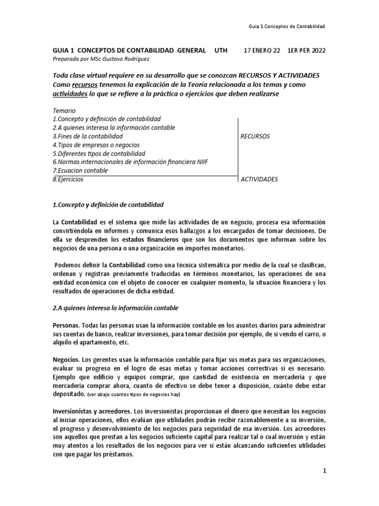 Guia 1 Conceptos de Cont Gral Uth 1er 2022 17 Enero 2022 5 | PDF ...