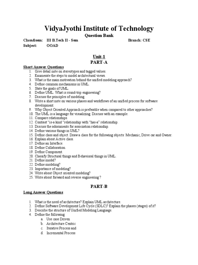 Ooad Question Bank Pdf Component Based Software Engineering Use Case