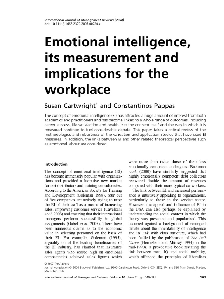 Emotional Intelligence Its Measurement and Implications For The ...
