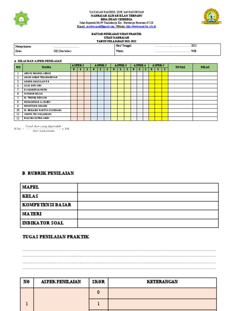 FORMAT RUBRIK Dan PENILAIAN Ujian Praktik | PDF