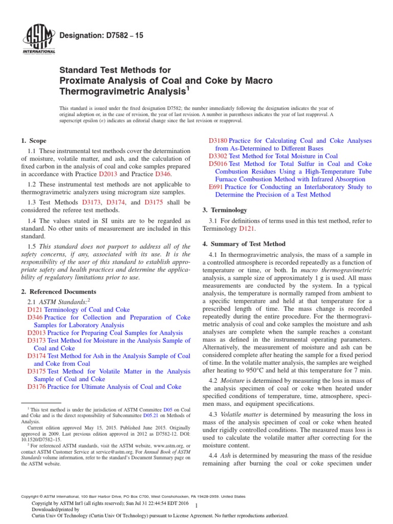 Proximate Analysis Of Coal And Coke By Macro Thermogravimetric Analysis