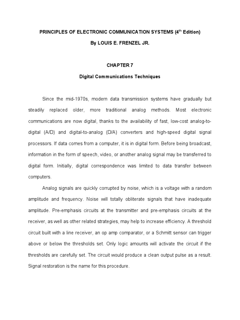 CHAPTER 7 Digital Communications Techniques | PDF | Analog To Digital Converter | Digital Signal ...
