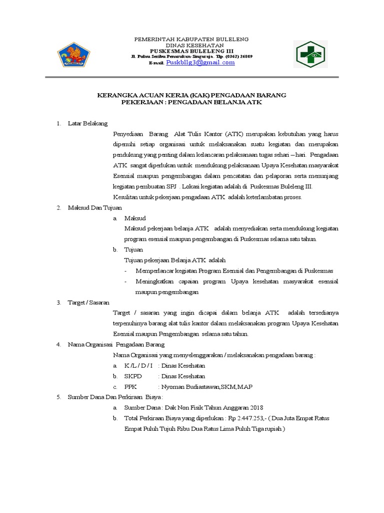 Pengadaan ATK Puskesmas Buleleng III | PDF