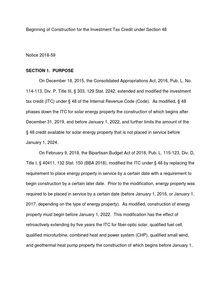 ITC Construction Guidelines Under Section 48 | PDF | Cogeneration | Gas ...