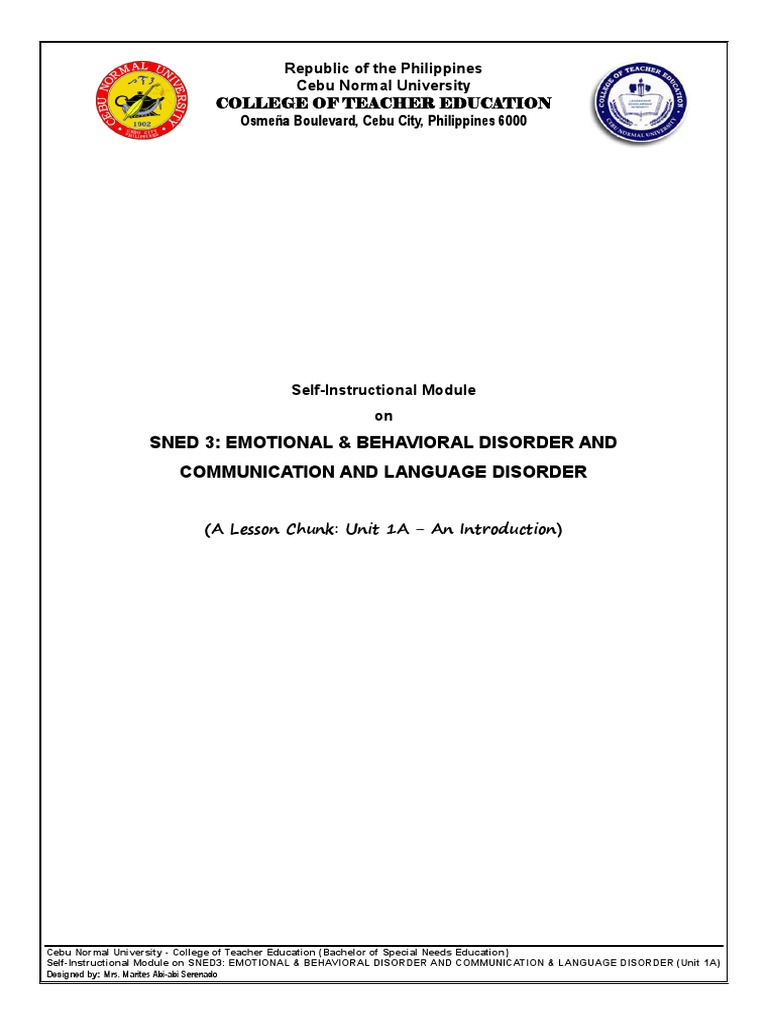 SNED 3 Module Unit1a Intro | PDF | Mental Disorder | Psychiatry
