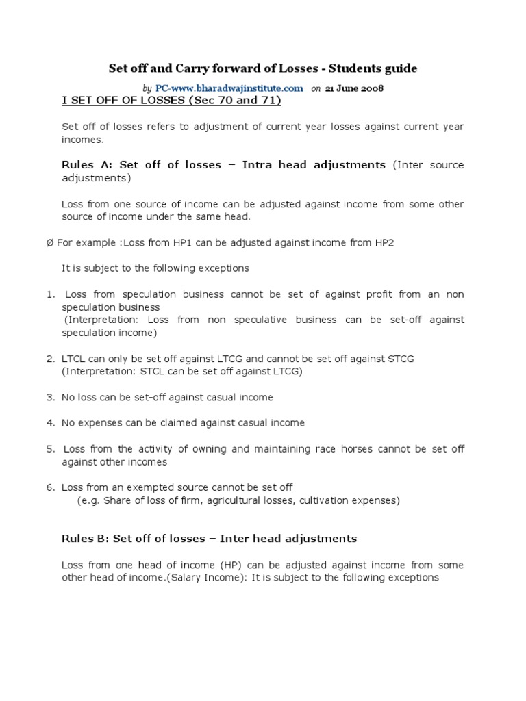 Set Off and Carry Forward of Losses | PDF | Expense | Taxation