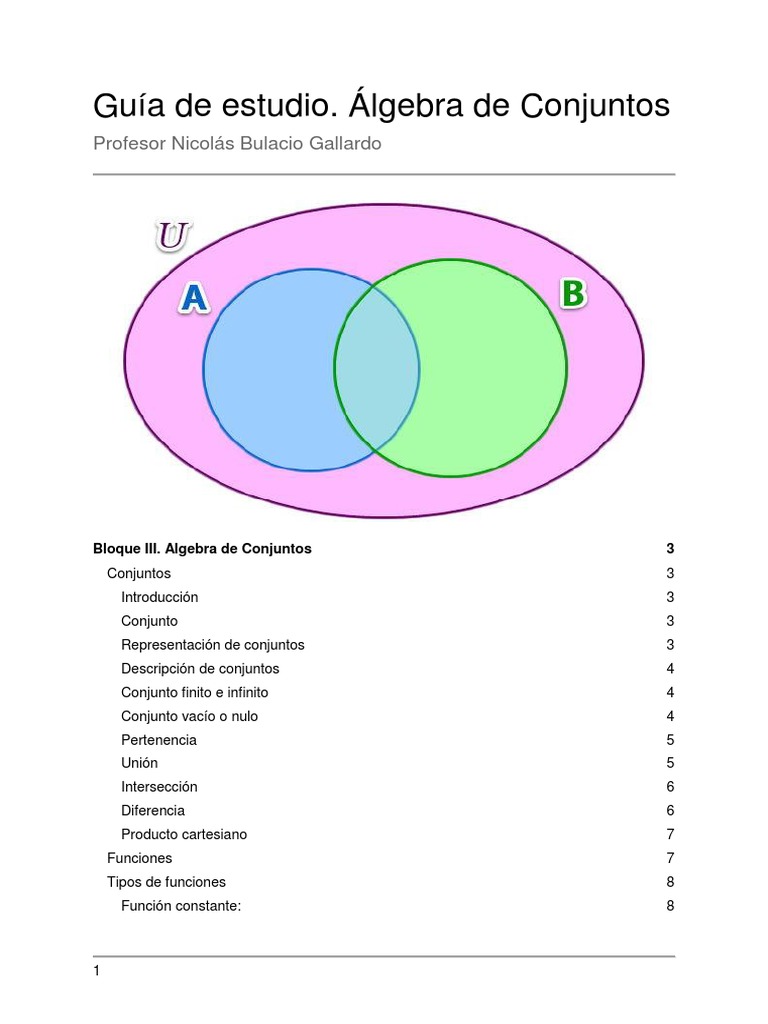Guía de Estudio. Álgebra de Conjuntos: Profesor Nicolás Bulacio ...