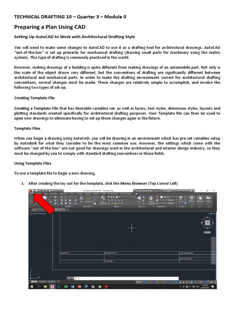 Preparing A Plan Using CAD: TECHNICAL DRAFTING 10 - Quarter 3 - Module ...