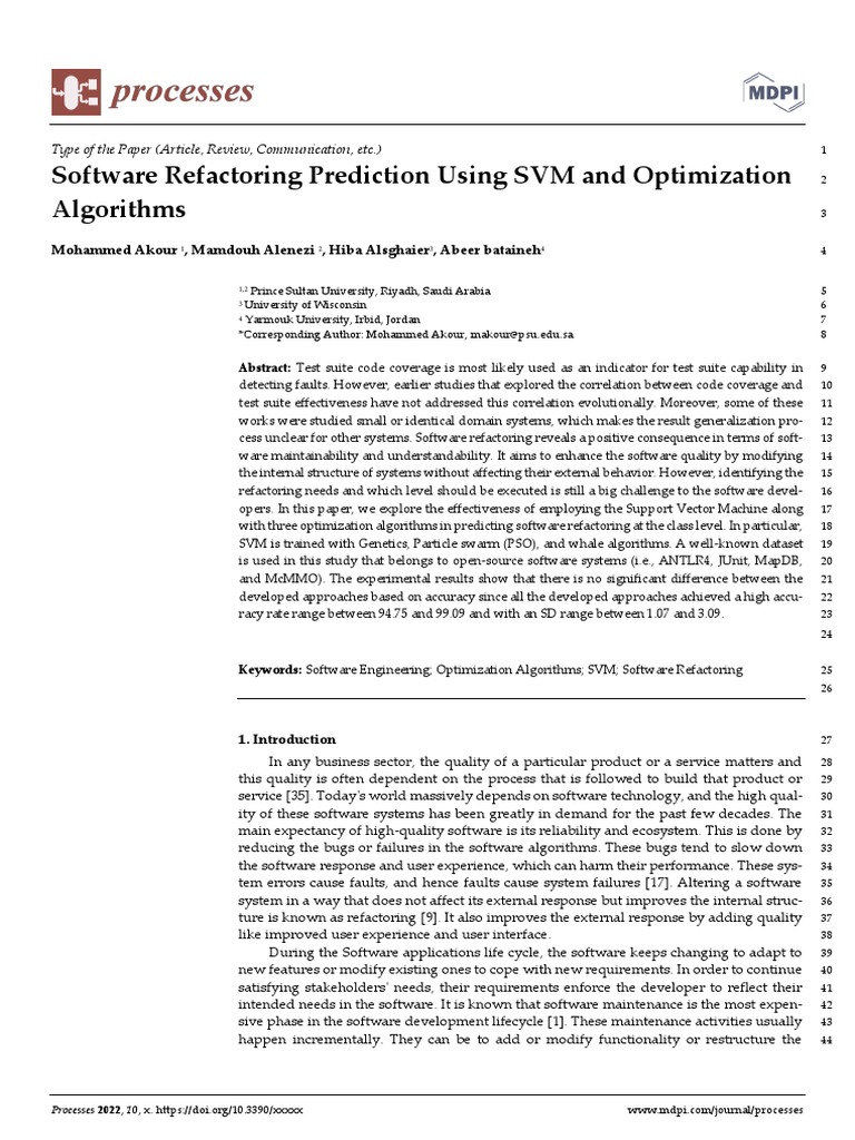 Software Refactoring Prediction Using SVM and Optimization Algorithms | PDF | Machine Learning ...