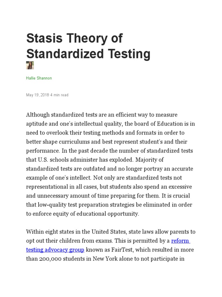 Stasis Theory of Standardized Testing | PDF | Standardized Tests | Test ...