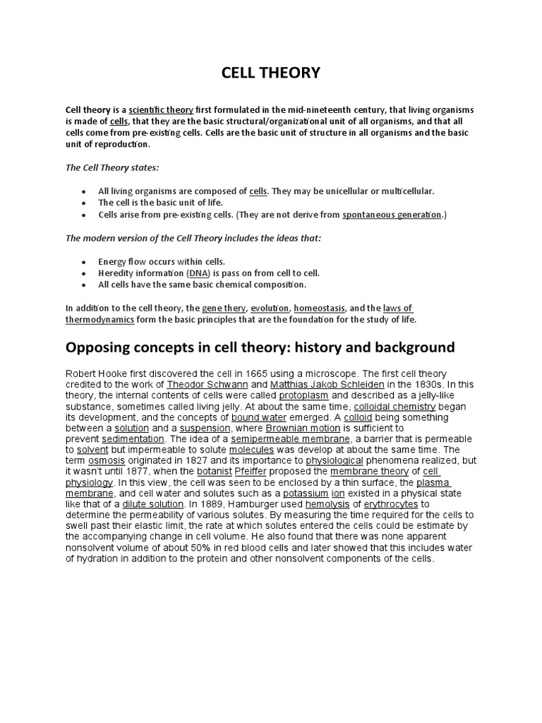 Cell Theory: Opposing Concepts in Cell Theory: History and Background | PDF