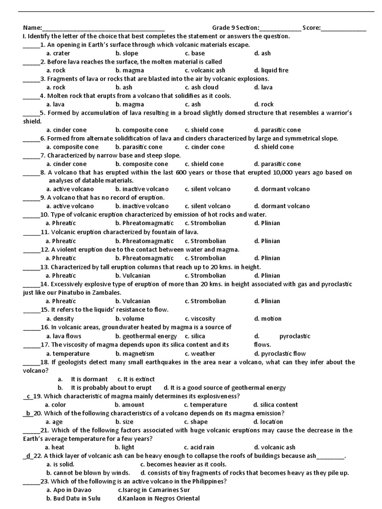 Volcano quiz answers and explanations | PDF | Volcano | Types Of ...