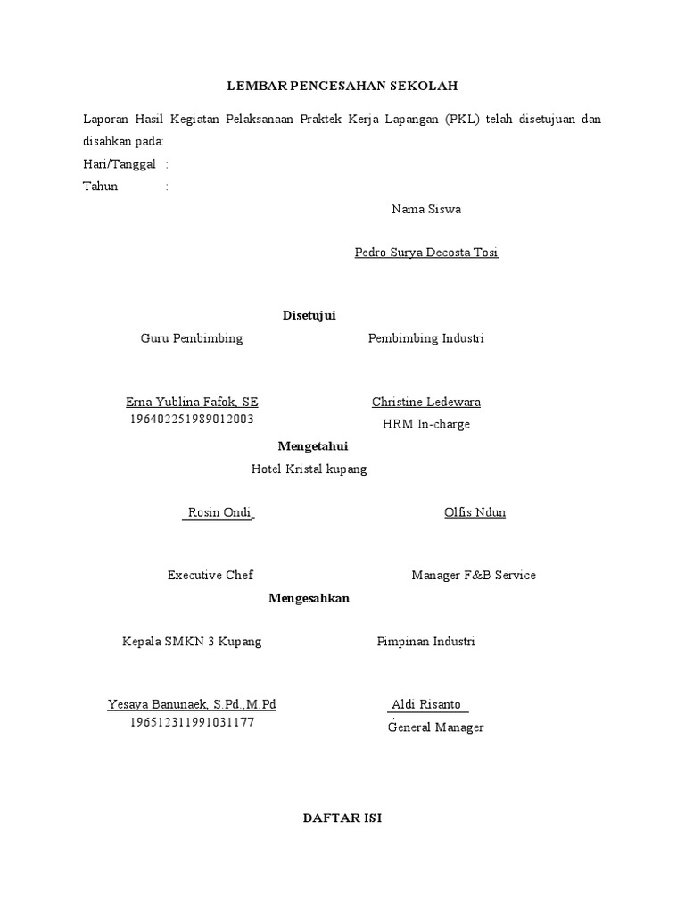 Lembar Pengesahan Sekolah Print | PDF