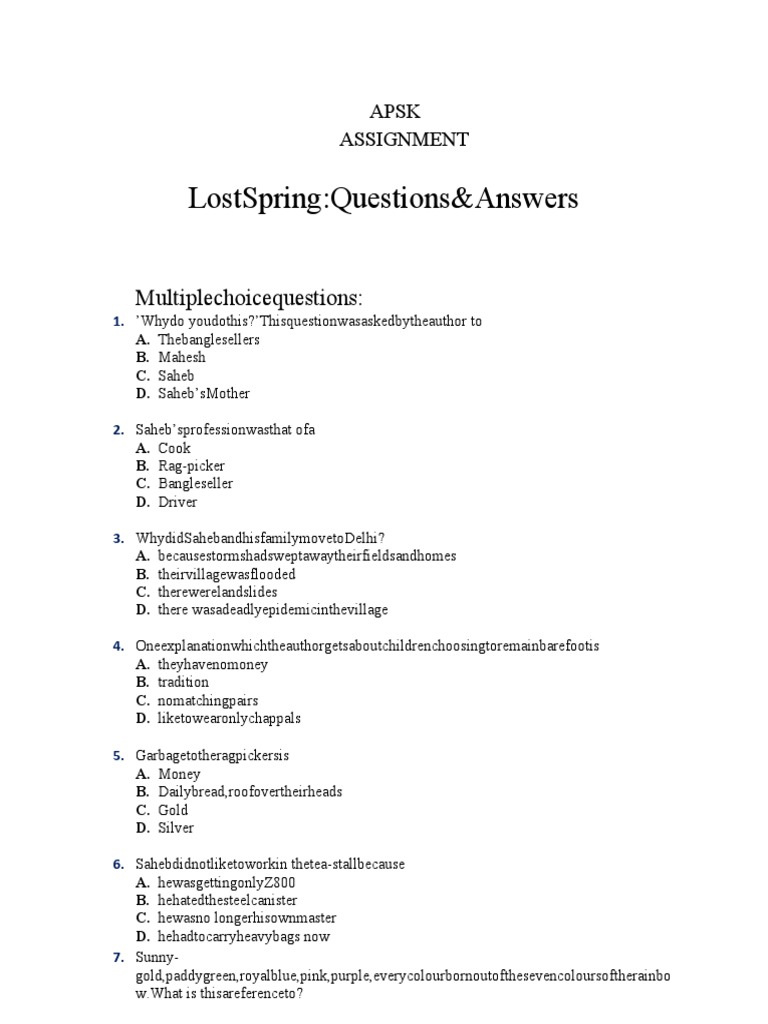 Lost Spring Assignment | PDF
