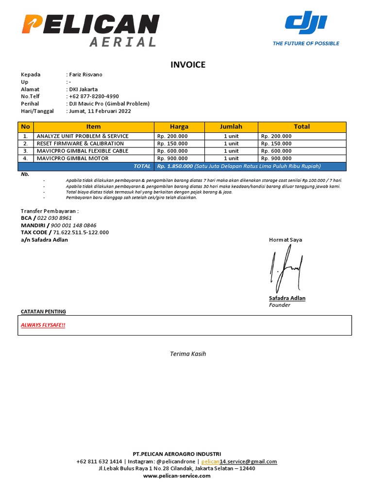 Invoice Mavic Pro Pelican Drone | PDF