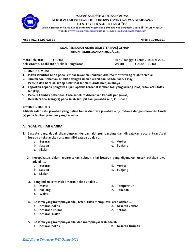 Soal PDTM Genap 2021 | PDF