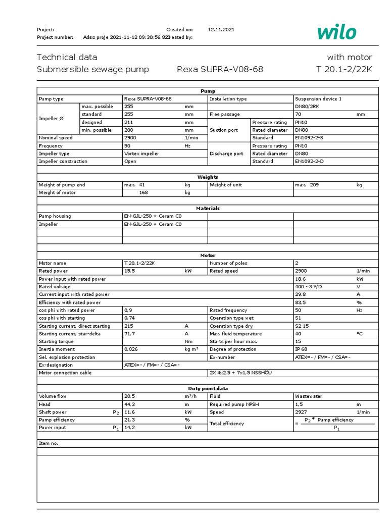 Data Sheet Rexa SUPRA-V08-68 | PDF | Pump | Chemical Engineering
