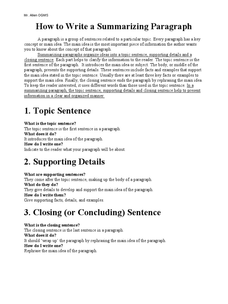 How To Write A Summarizing Paragraph | PDF | Paragraph | Abraham Lincoln