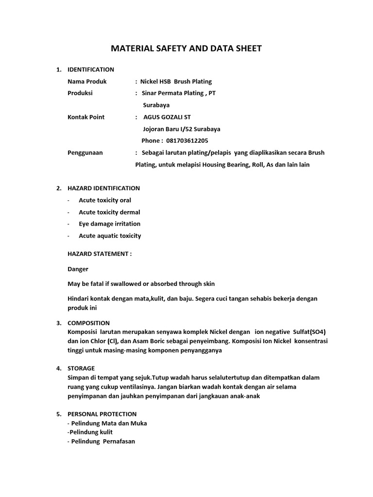 MSDS Nickel HSB | PDF