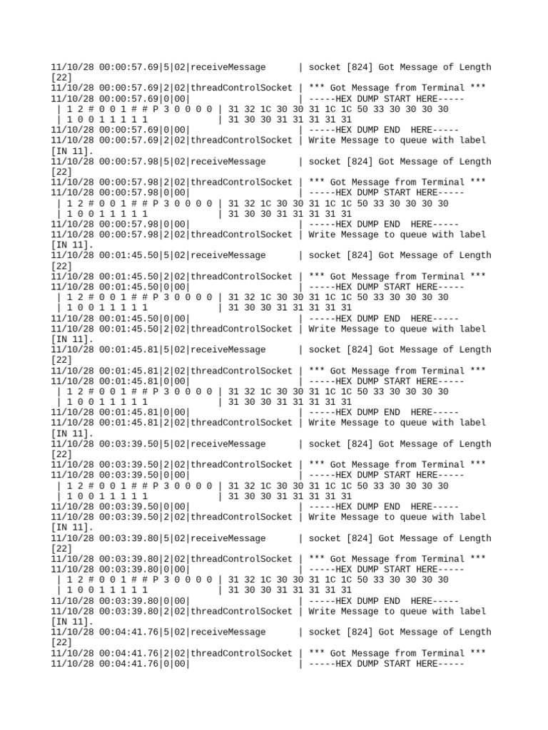 Terminal Message Log with Hex Dump | PDF | Computers