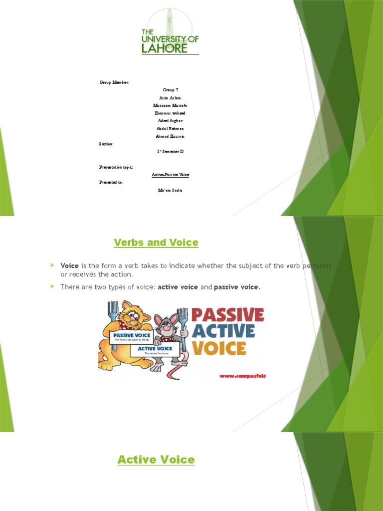 Active Passive Voice Presentation | PDF | Verb | Subject (Grammar)