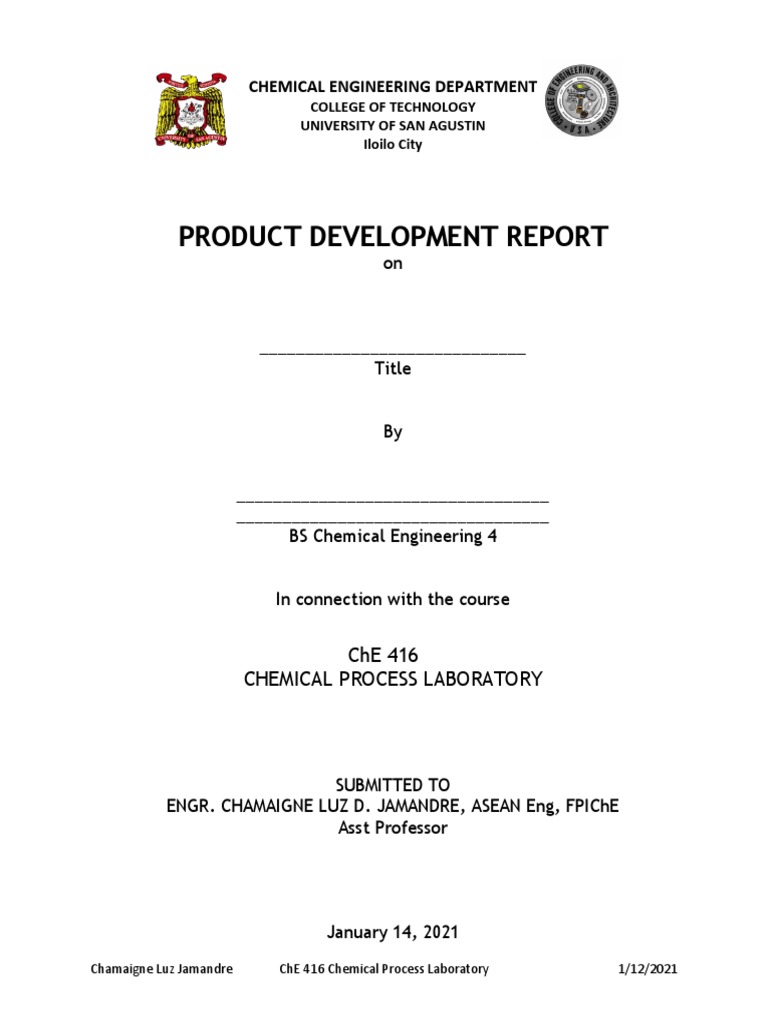 Product Development Report: Chemical Engineering Department | PDF ...