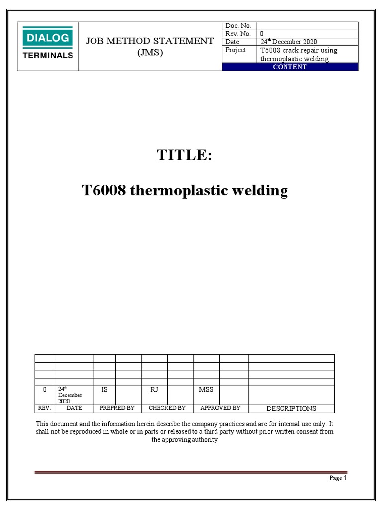 Title: T6008 Thermoplastic Welding: Job Method Statement (JMS) | PDF ...