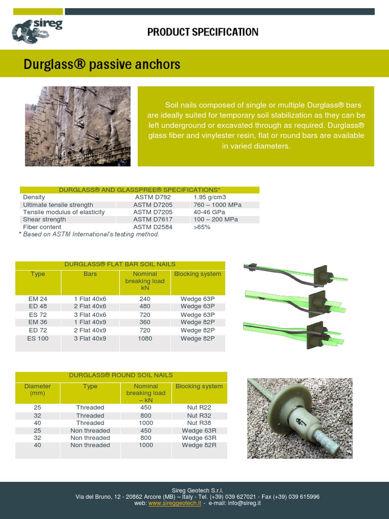 Durglass® Passive Anchors: Product Specification | PDF | Pascal (Unit) | Chemistry