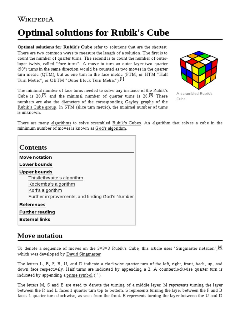 Optimal Solutions For Rubik's Cube Refer To Solutions That Are The ...