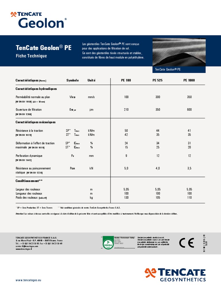 TenCate Geolon PE TechnicalData FR 961140 | PDF