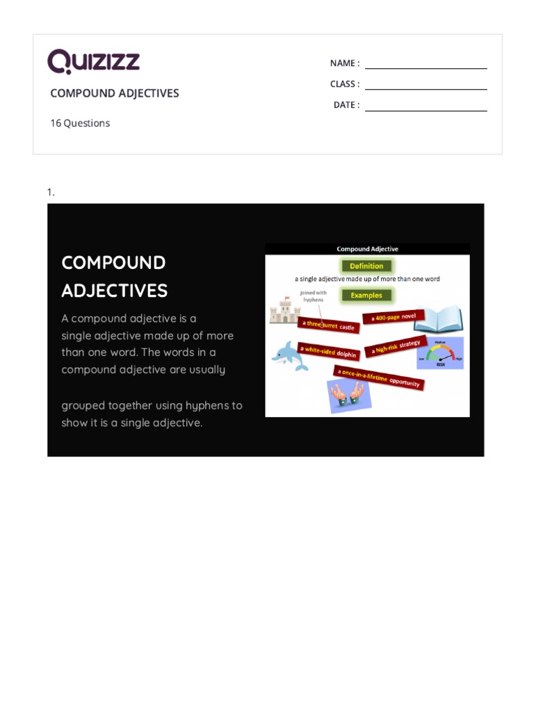 Understanding Compound Adjectives: Quiz | PDF | Adjective | Adverb