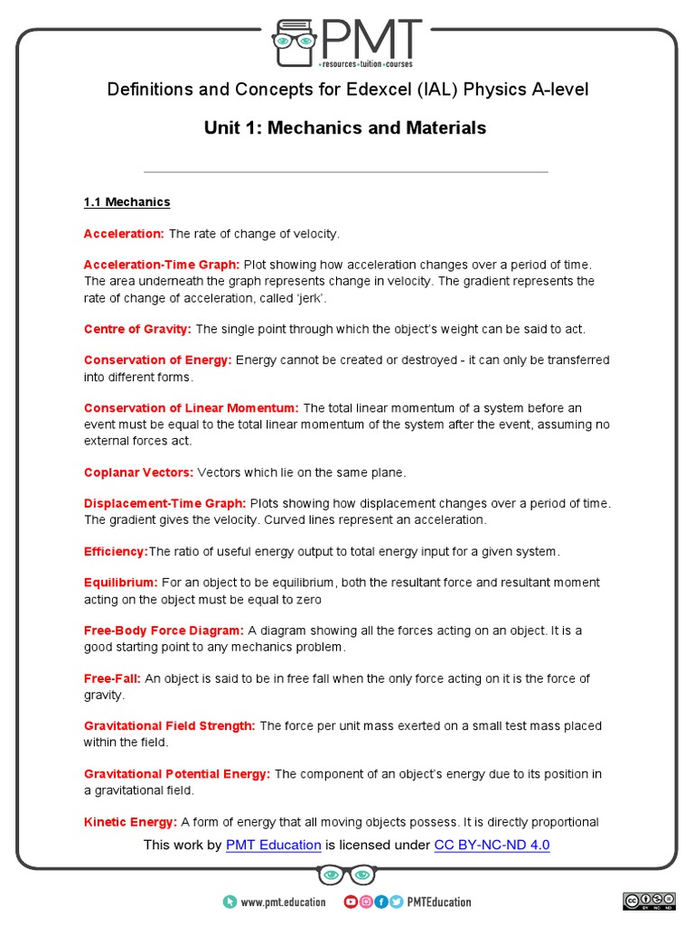 Phy Definitions For Dse Chapter 3 | PDF | Force | Deformation (Engineering)