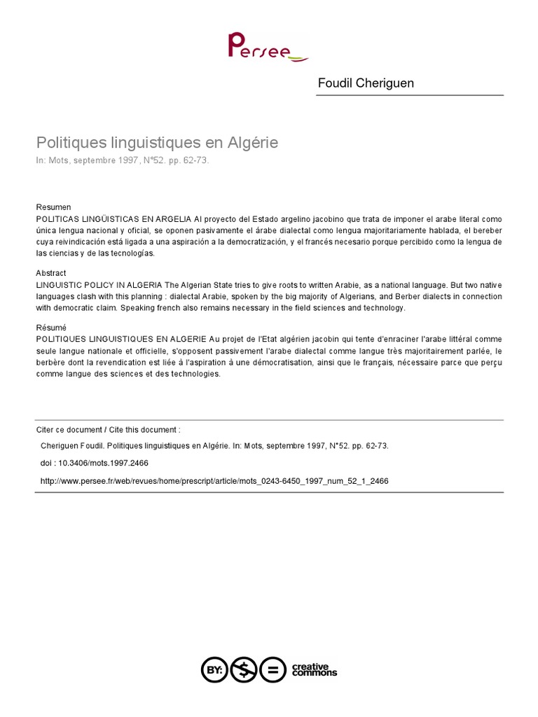 Politiques linguistiques en Algérie | PDF | Arabe | Dialecte
