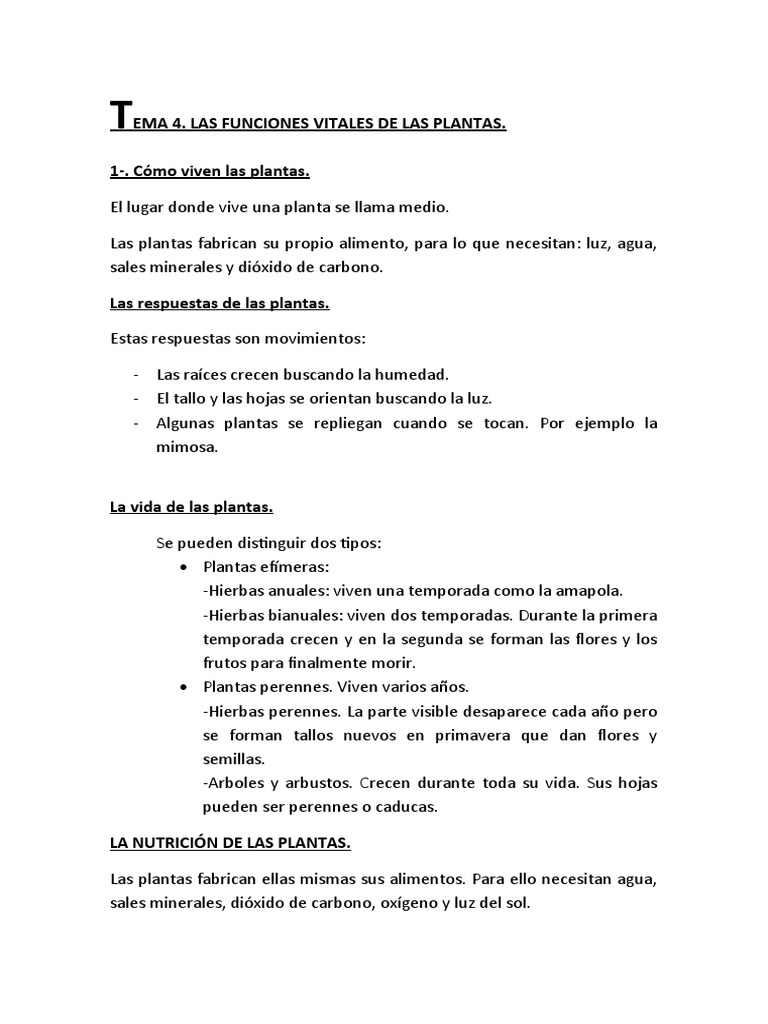 TEMA 4 Las Funciones Vitales de Las Plantas | PDF | Plantas | Agricultura