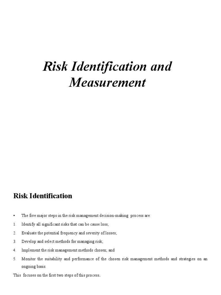 Risk Identification and Measurement | PDF | Risk Management | Risk