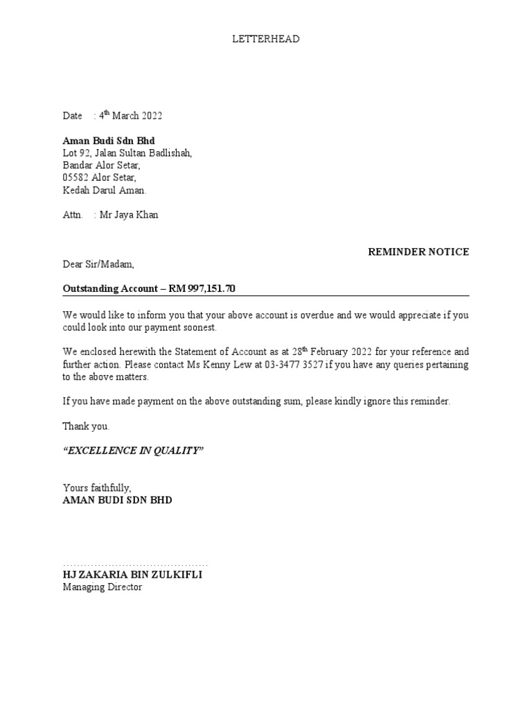 Sample Reminder Notice | PDF