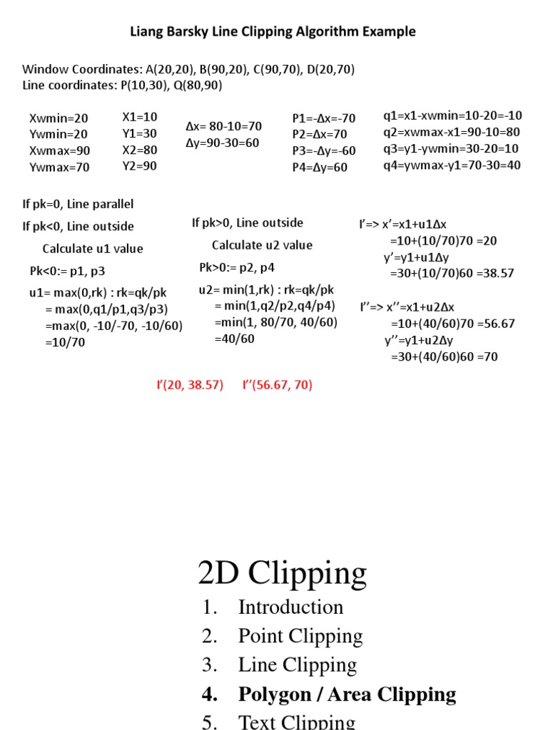 Liang Barsky Line Clipping Algorithm Example Pdf Algorithms Computing 4533