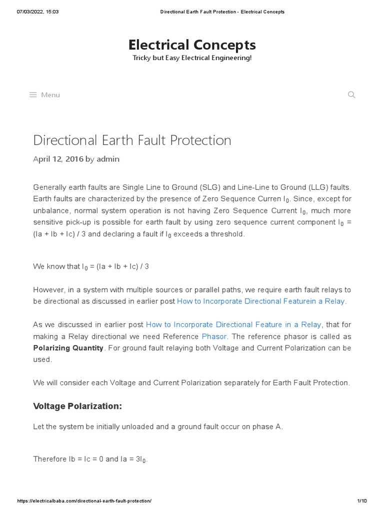 Directional Earth Fault Protection - Electrical Concepts | PDF ...