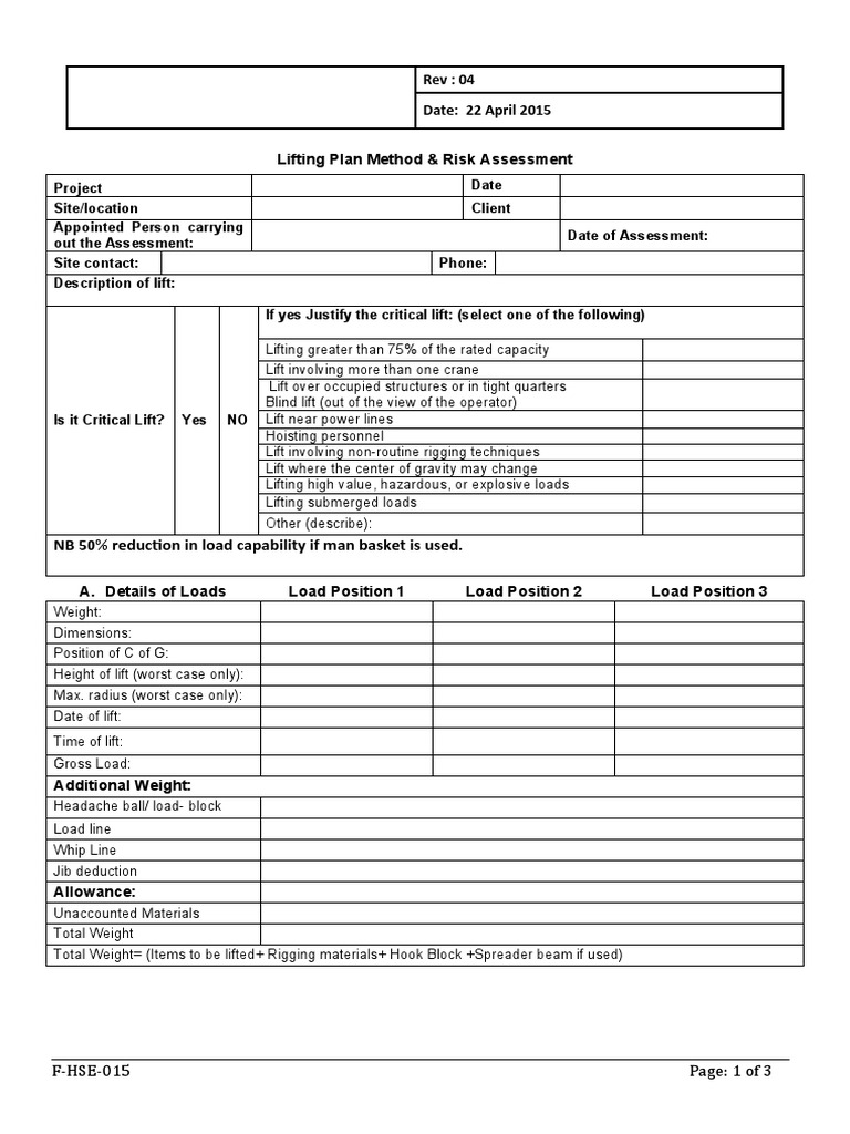 015-Lifting Plan Method & Risk Assessment | PDF | Crane (Machine)
